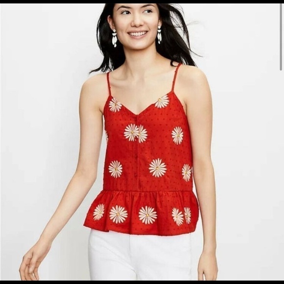 LOFT | Tops | Loft Daisy Embroidered Rust Colored Peplum Tank Top ...